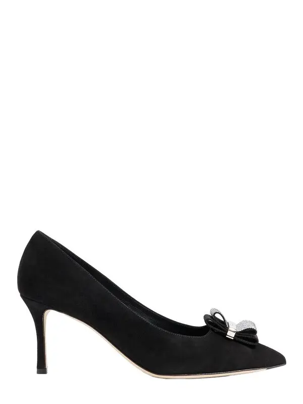 FERRAGAMO Winnie 70 Crystal-embellished Suede Pumps - Black