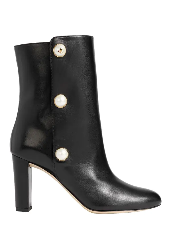 JIMMY CHOO Rina 85 Embellished Leather Ankle Boots - Black