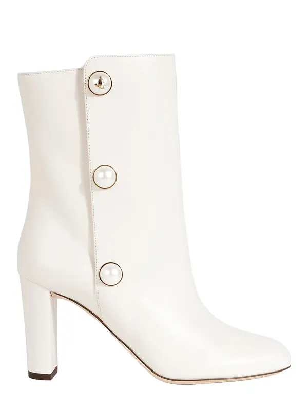 JIMMY CHOO Rina 85 Embellished Leather Ankle Boots - Ivory