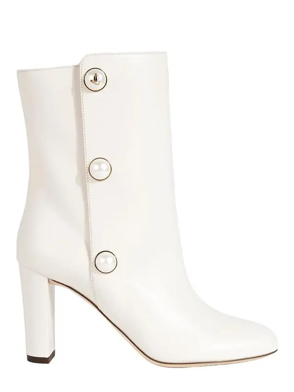 JIMMY CHOO Rina 85 Embellished Leather Ankle Boots - Ivory