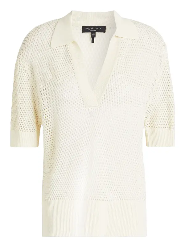 Rag & Bone Leah Open-knit Polo Shirt - Ivory