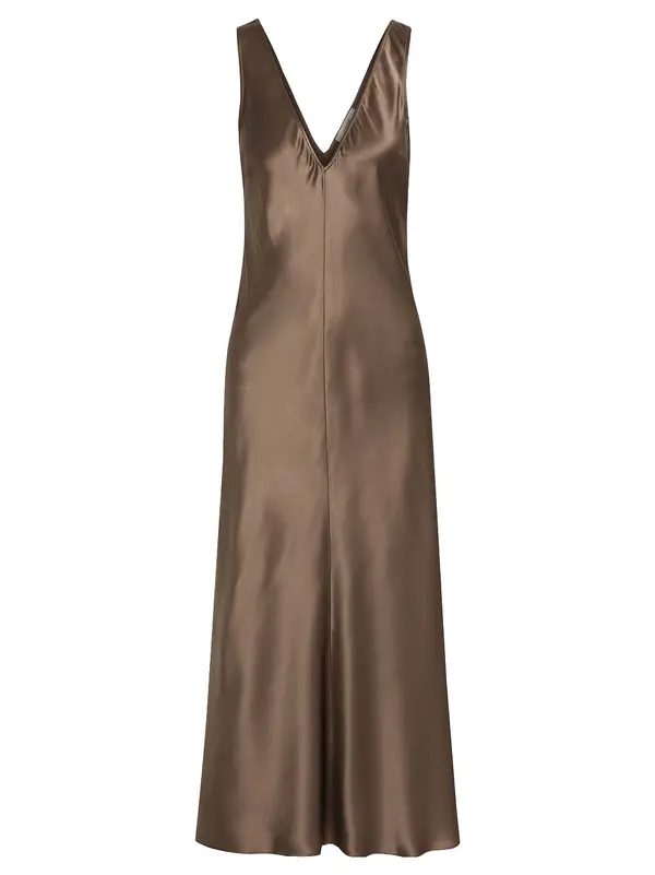 FRAME Silksatin Midi Slip Dress - Taupe