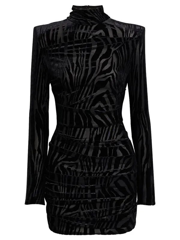 Alex Perry Pierce Zebra-print Devoré-velvet Mini Dress - Black