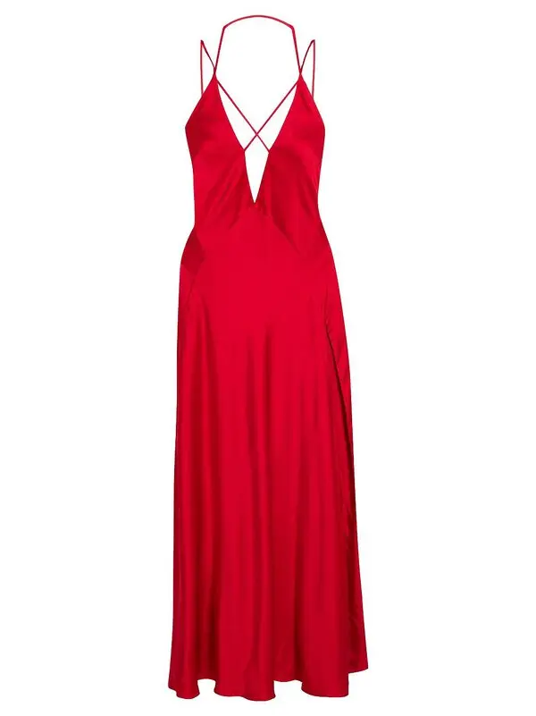 Michelle Mason Strap-detailed Silk-satin Maxi Dress - Red