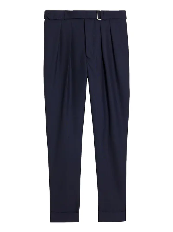 Officine Générale Pierre Tapered Belted Wool Pants - Navy