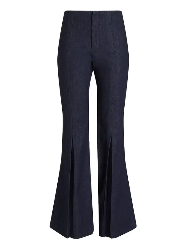 FRAME Pleated High-rise Flared Jeans - Dark Denim