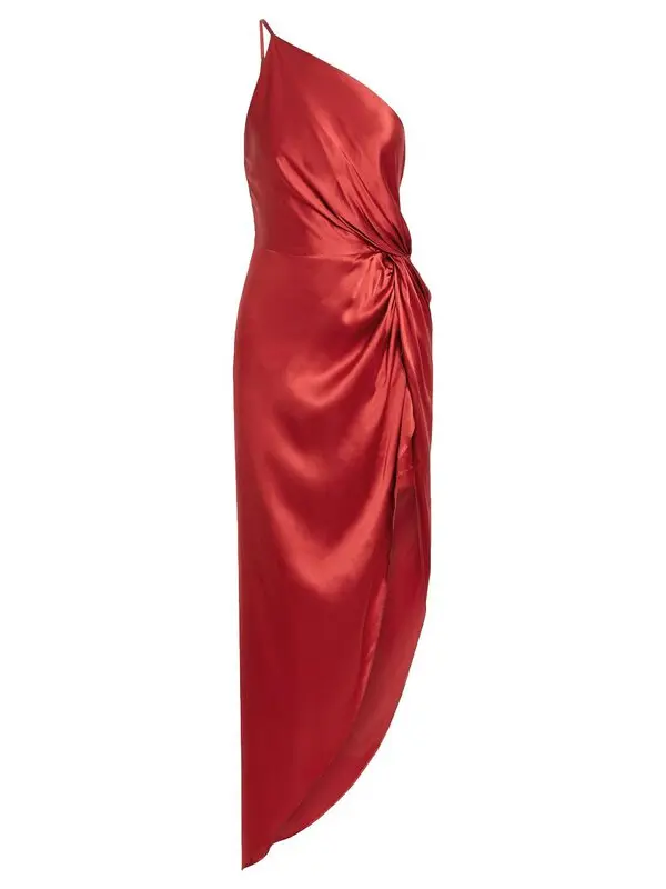 Michelle Mason One-shoulder Silk-satin Dress - Brick