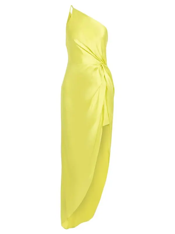Michelle Mason One-shoulder Twisted Silk-satin Dress - Lime Green