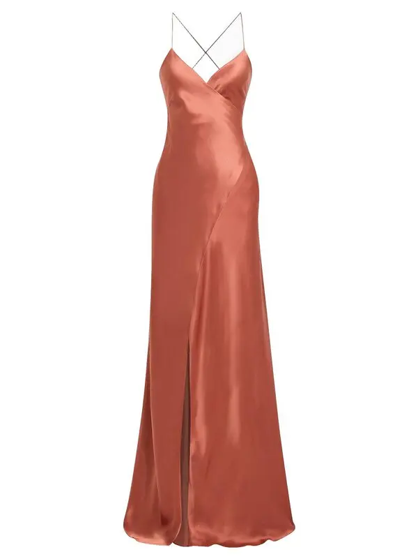 Michelle Mason Silk-satin Wrap Gown - Antique Rose