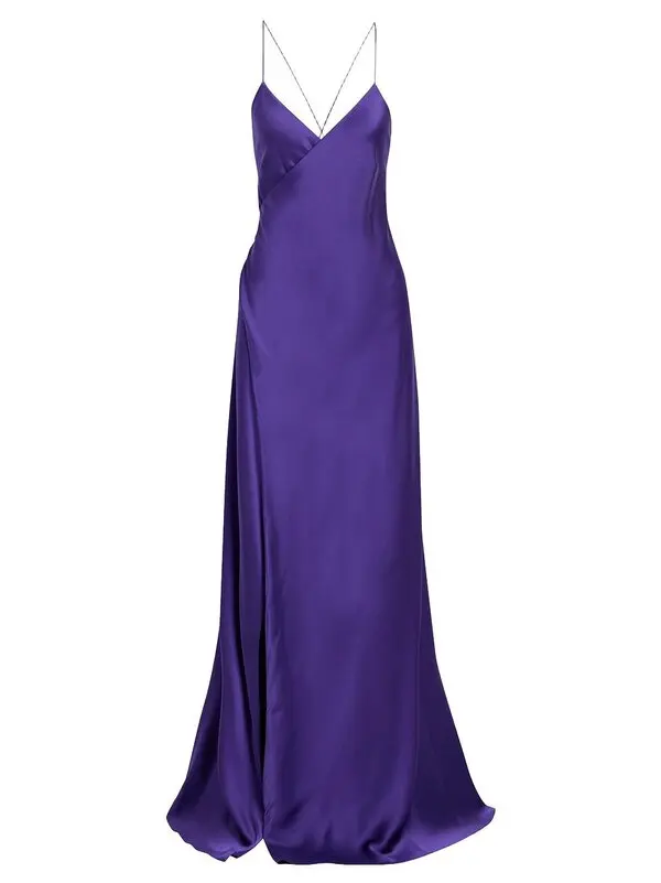 Michelle Mason Silk-satin Wrap Gown - Purple