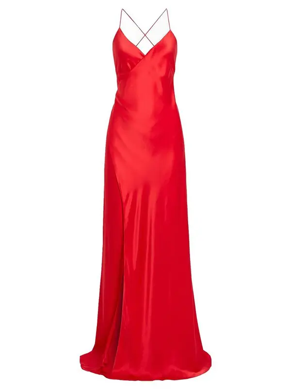 Michelle Mason Silk-satin Wrap Gown - Tomato Red