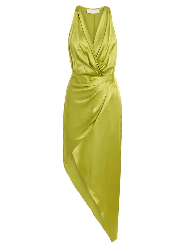 Michelle Mason Wrap-effect Silk-satin Midi Dress - Chartreuse