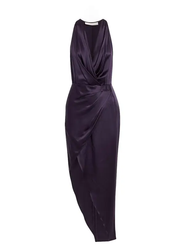 Michelle Mason Wrap-effect Silk-satin Midi Dress - Dark Purple