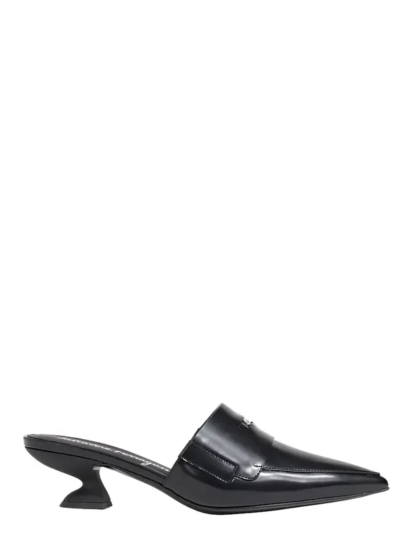 FERRAGAMO Nyta Glossed-leather Mules - Black
