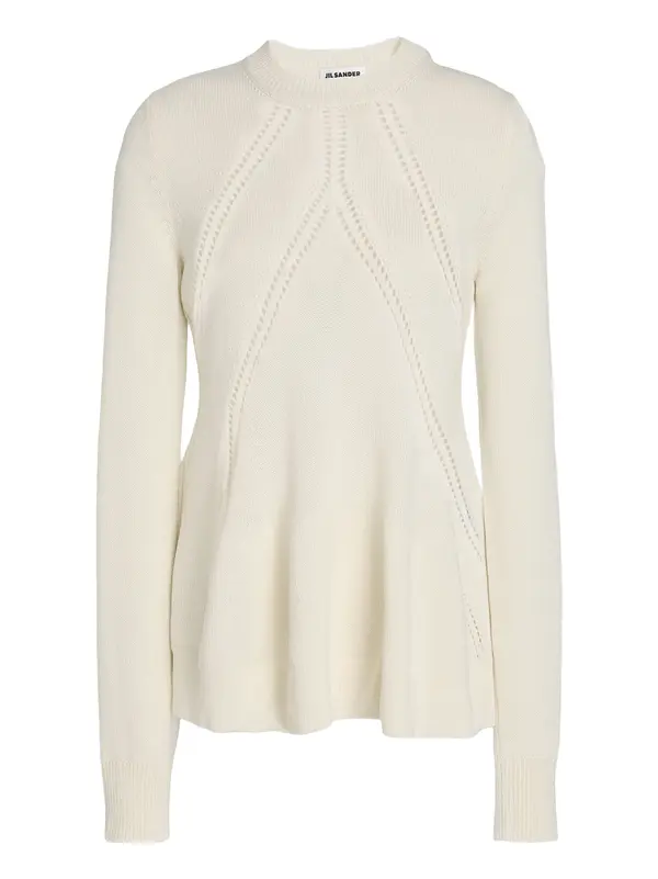 JIL SANDER Pointelle-knit Wool And Cotton-blend Sweater - Ivory