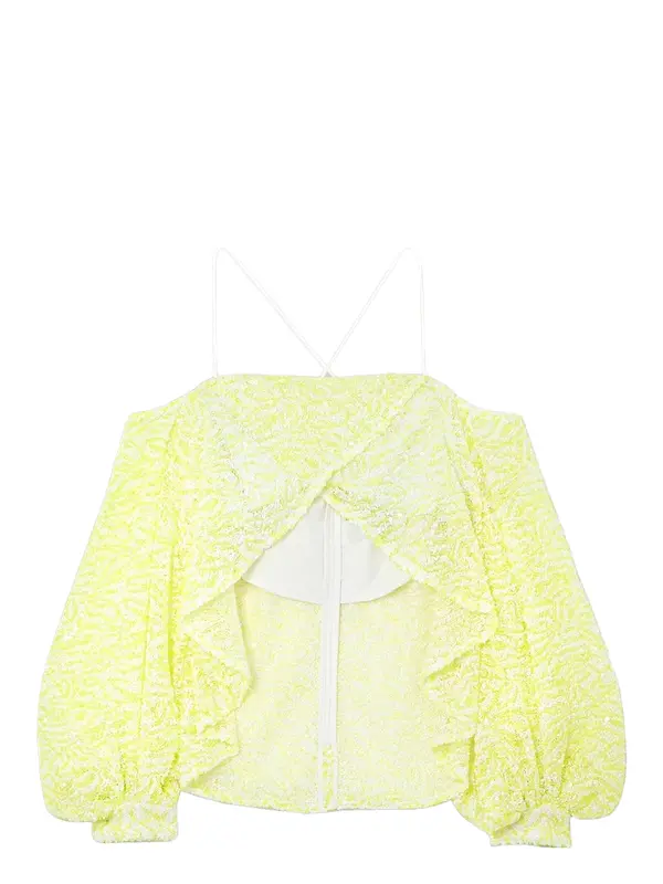 Halpern Offtheshoulder Asymmetric Sequined Mesh Top - Yellow