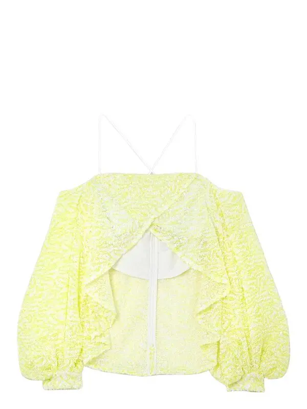 Halpern Off-the-shoulder Sequined Mesh Top - Yellow