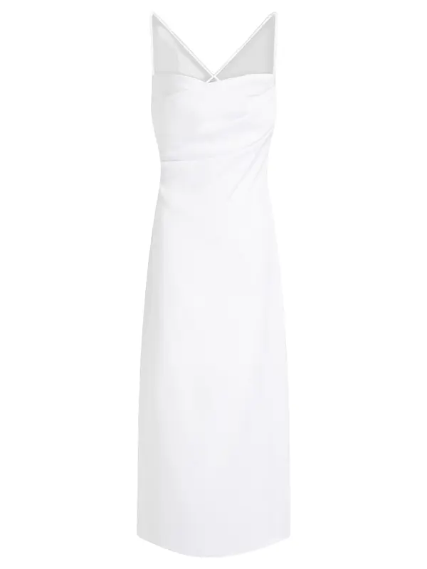 RASARIO Draped Satin Midi Dress - White