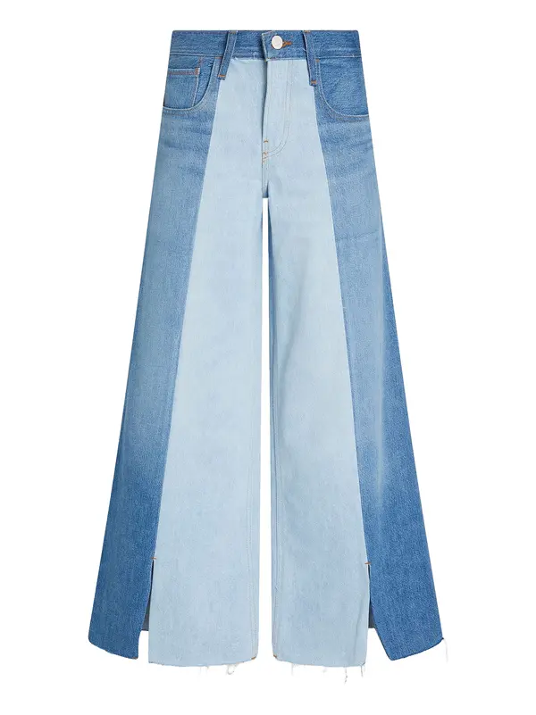 FRAME Split Seam Two-tone High-rise Wide-leg Jeans - Light Denim