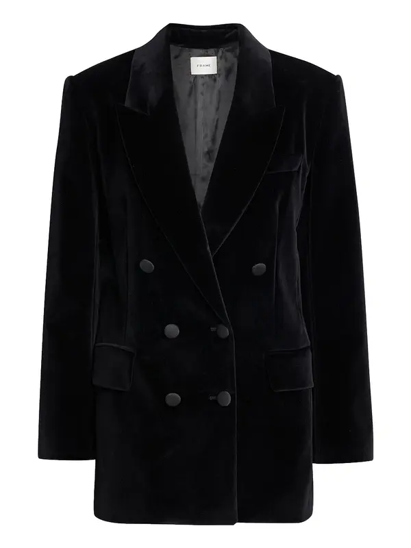 FRAME Double-breasted Cotton-blend Velour Blazer - Black