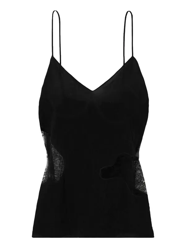 Gauchere Lace-trimmed Crinkled Camisole - Black