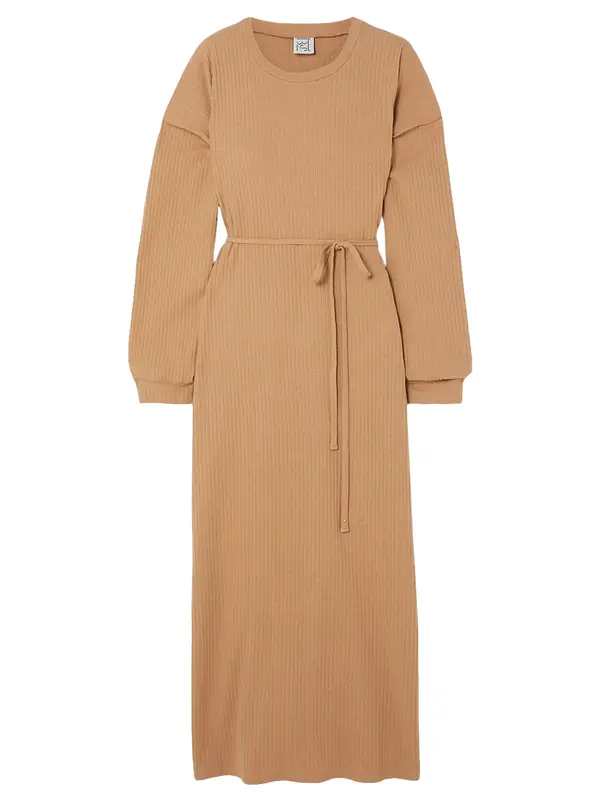 BASERANGE Shaw Ribbed Cotton Wrap Midi Dress - Light Brown