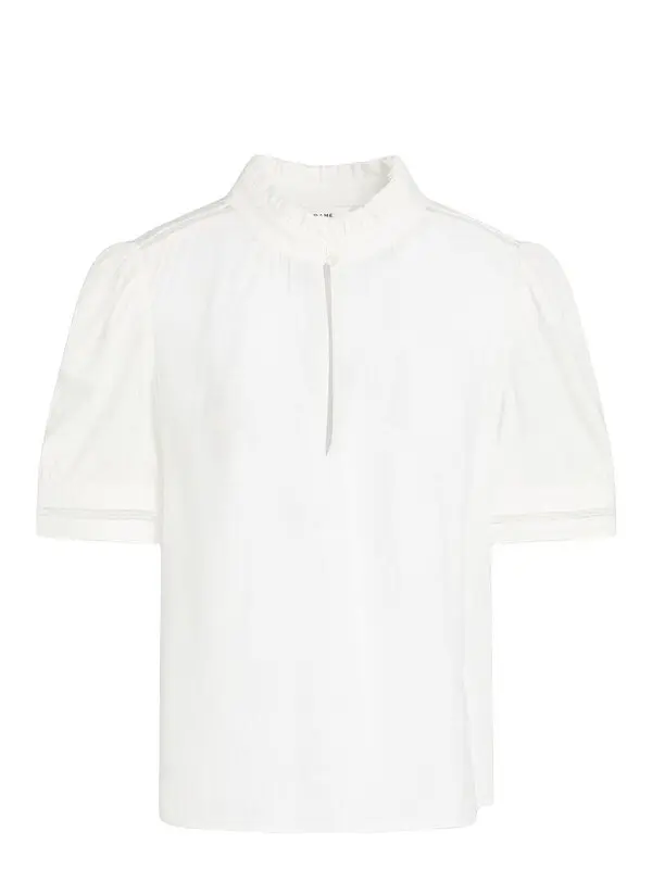 FRAME Lace-trimmed Linen-blend Seersucker Top - White