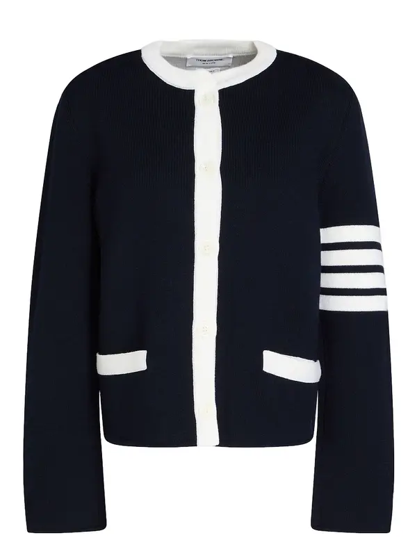 Thom Browne Striped Wool-blend Cardigan - Midnight Blue