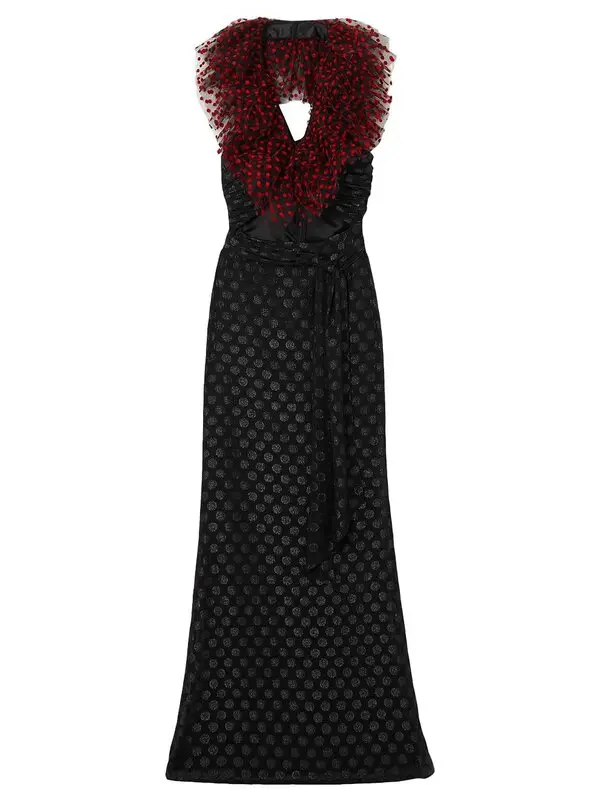 Halpern Cutout Embellished Georgette Halterneck Maxi Dress - Black