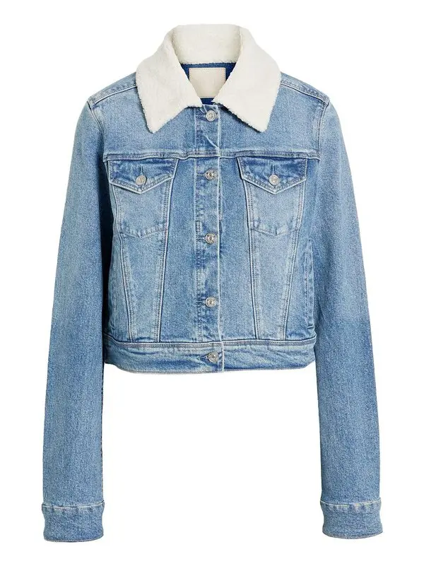 Paige Faux Shearling-trimmed Denim Jacket - Light Denim