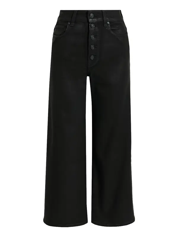 Paige Anessa Coated Cropped Wide-leg Jeans - Black