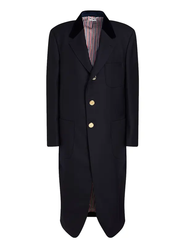 Thom Browne Herringbone Wool Coat - Navy
