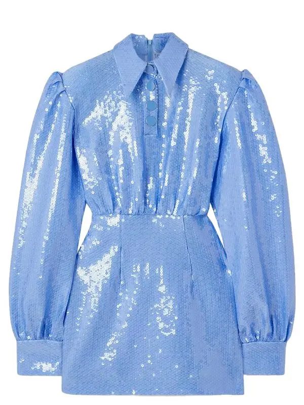 ROWEN ROSE Sequin Satin Mini Dress - Light Blue