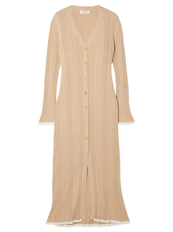 CASASOLA Emiliana Ribbed Midi Dress - Beige