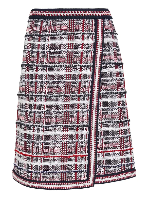 Thom Browne Checked Cotton-blend Wrap-effect Skirt - Navy