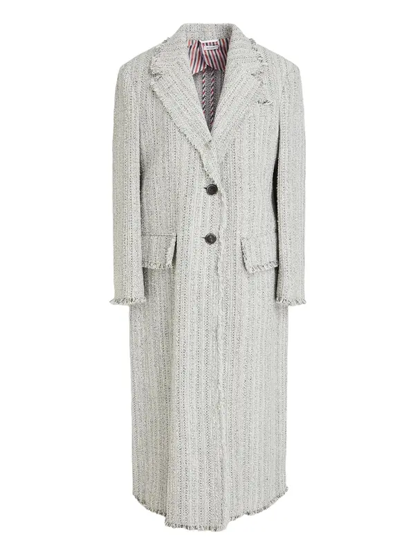 Thom Browne Fringed Tweed Coat - Stone