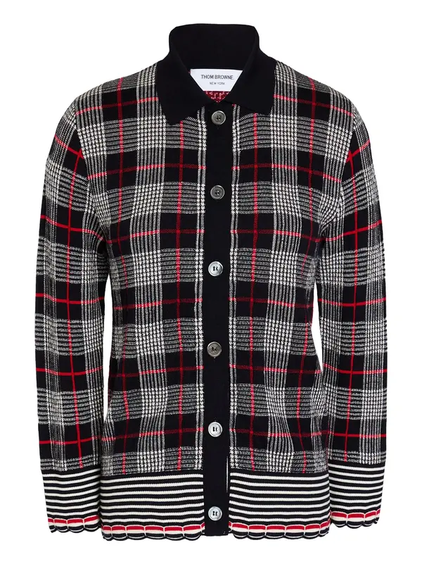 Thom Browne Checked Wool Cardigan - Black