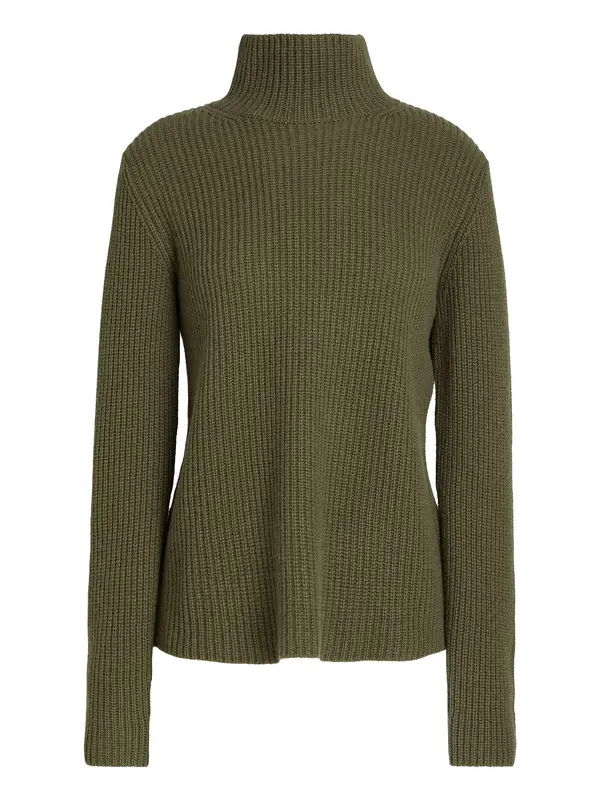 Vince Ribbed Cashmere Turtleneck Sweater - Army Green