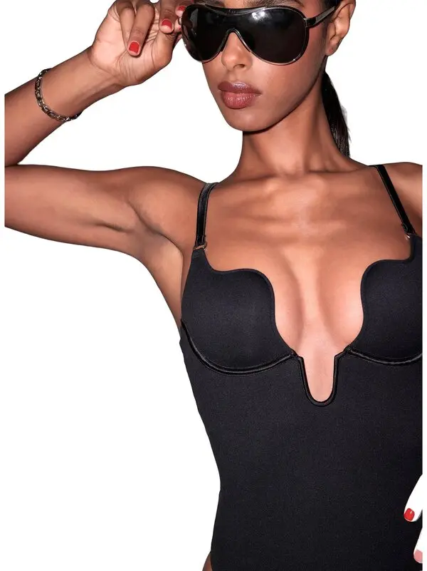 FLEUR DU MAL Le Stretch Micro Seduce U-plunge Bodysuit - Black
