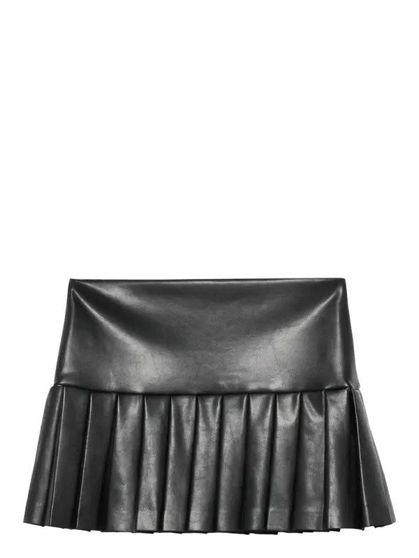 Norma Kamali Pleated Faux Leather Mini Skirt - Black