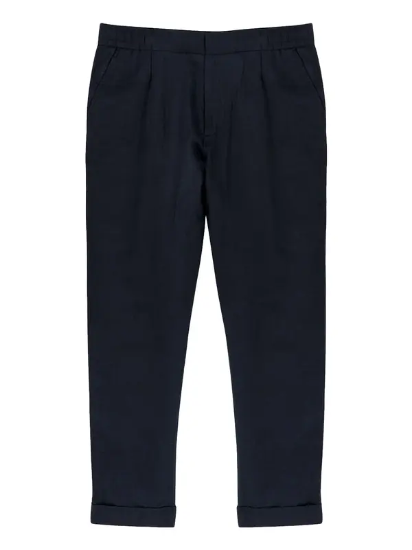 CHE Tapered Cropped Linen Trousers - Navy