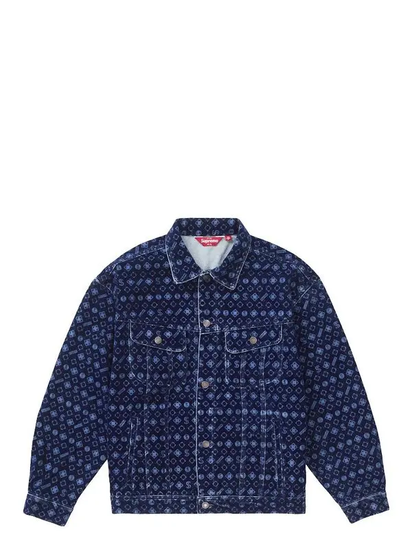 Supreme Flocked Denim Trucker Jacket - Blue