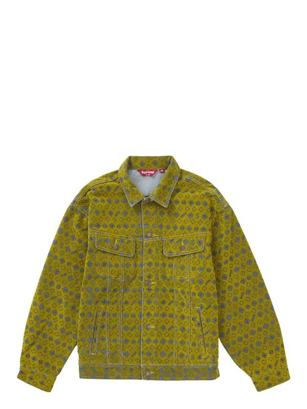 Supreme Flocked Denim Trucker Jacket - Mustard