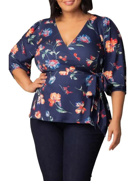 KIYONNA Nina Wrap Top - Vibrant Navy Florals