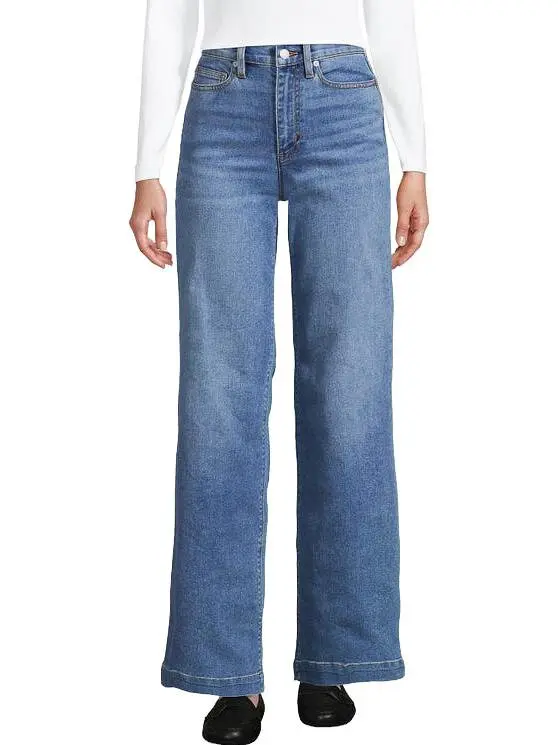 LANDS' END High-rise Wide Leg Denim Jeans - Beau Blue