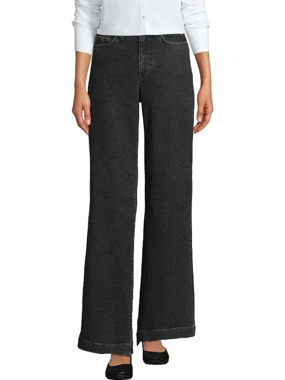 LANDS' END High-rise Wide Leg Denim Jeans - Black Stone Wash