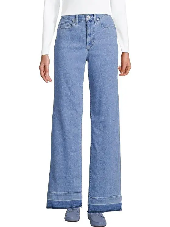LANDS' END High-rise Wide Leg Denim Jeans - Hutton Blue Wash Released Hem