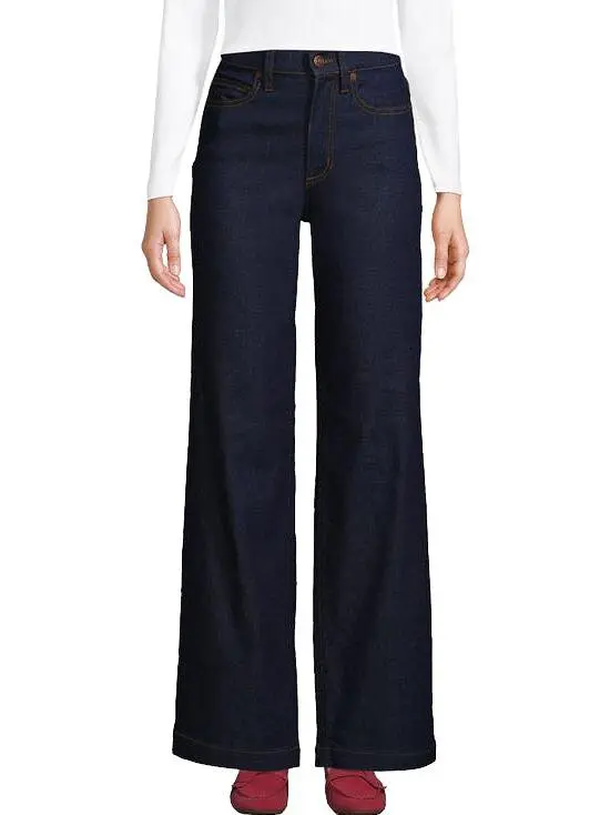 LANDS' END High-rise Wide Leg Denim Jeans - River Rinse