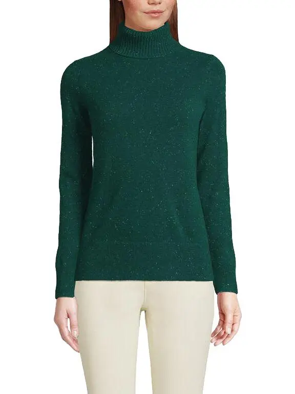 LANDS' END Cashmere Turtleneck Sweater - Bright Evergreen Donegal