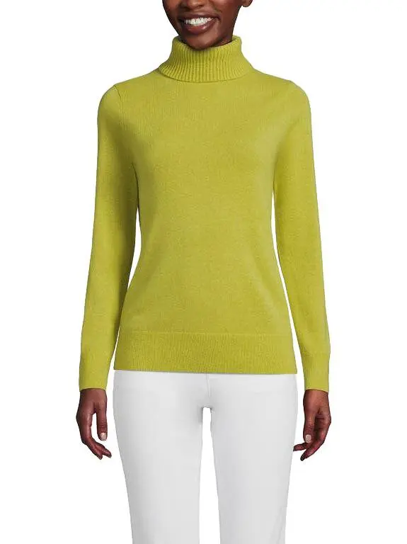 LANDS' END Cashmere Turtleneck Sweater - Bright Green Moss